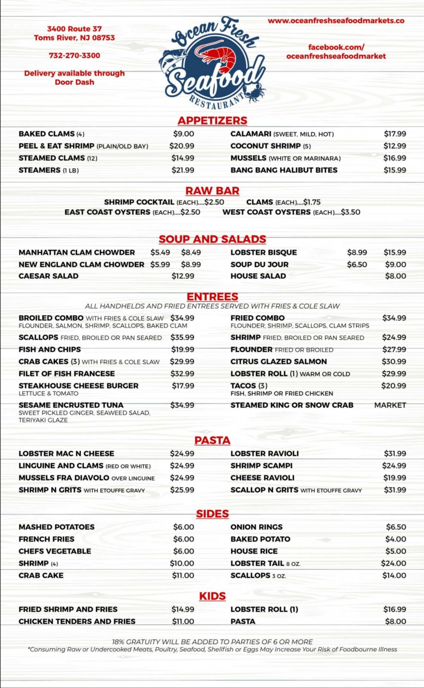 Dinner Menu | Ocean Fresh Seafood Restaurant and Market
